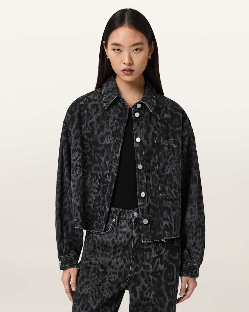 Nicky Denim Leopard Print Shacket LEPPO BLACK | ALLSAINTS FR